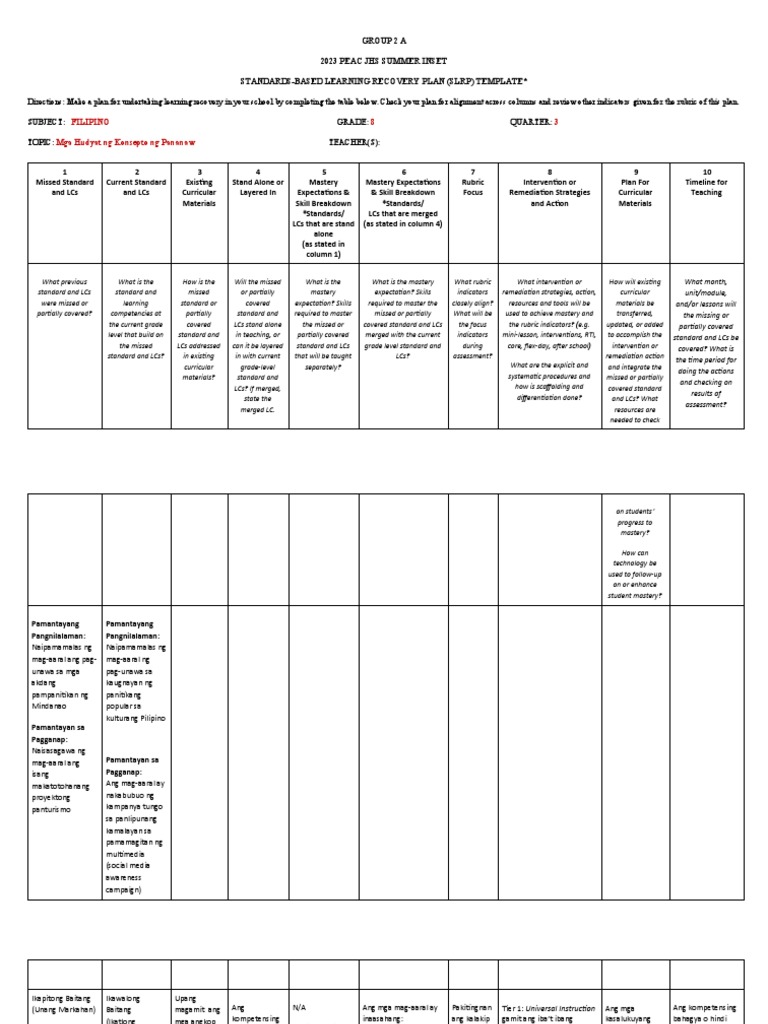 2023 Peac Jhs Summer Inset SLRP G2a.. | PDF