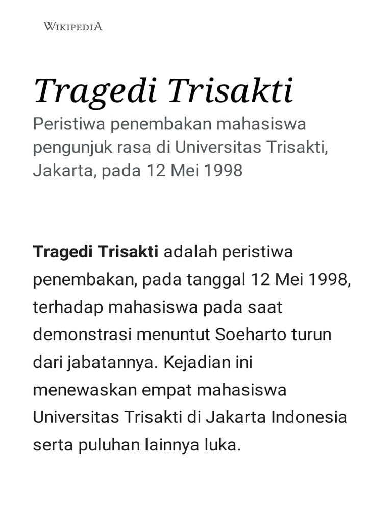 Tragedi Trisakti - Wikipedia Bahasa Indonesia, Ensiklopedia Bebas | PDF
