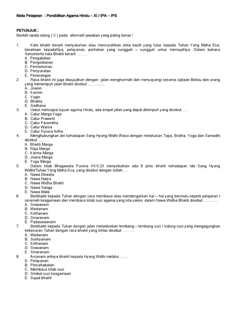 Pat 22-23 Xi Agama Hindu | PDF | Agama & Spiritualitas