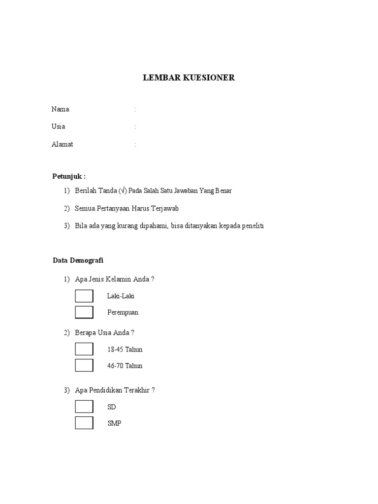 Kuesioner Data Demografi Responden | PDF | Pengembangan Diri | Gaya Hidup