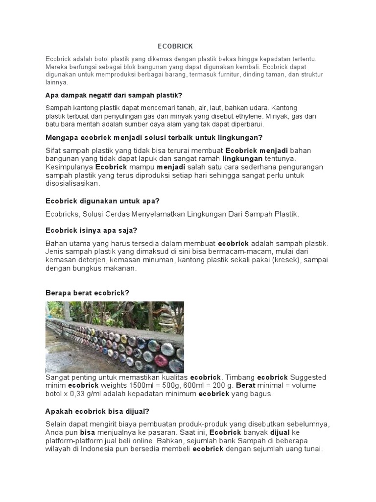 Eco Brick | PDF | Griya & Taman | Teknologi & Rekayasa