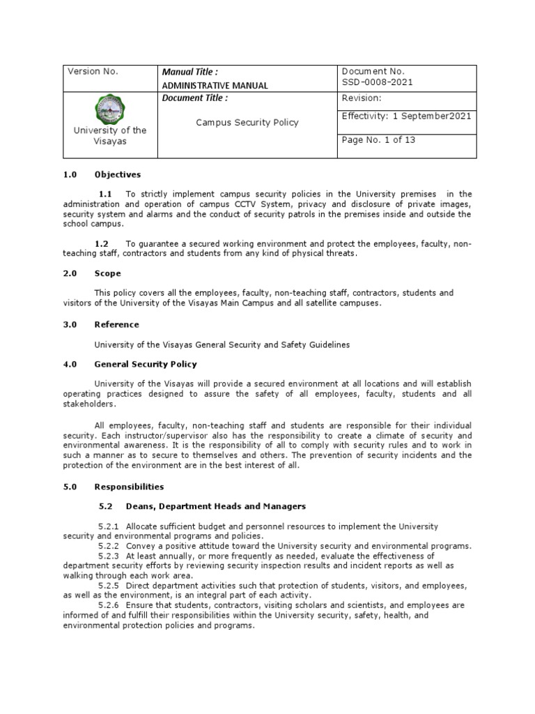 P4 Draft Campus Security Policy | PDF