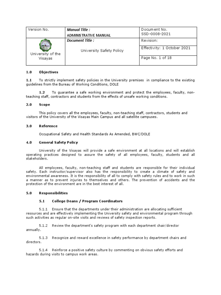 P4 Draft University Safety Policy v2 | PDF | Fire Safety | Laboratories