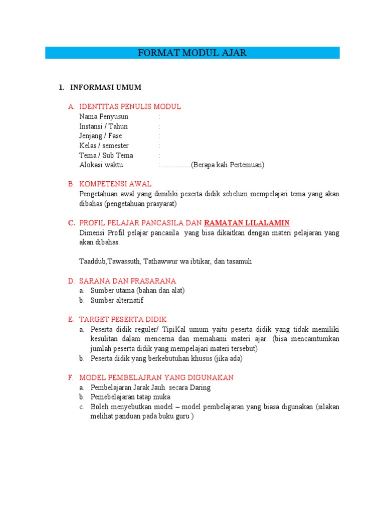 Format Modul Ajar | PDF