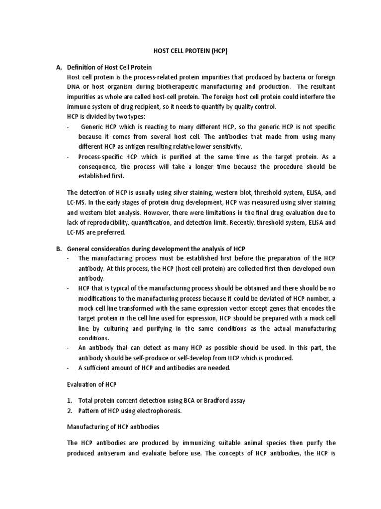 HOST CELL PROTEIN Summary | PDF | Western Blot | Elisa