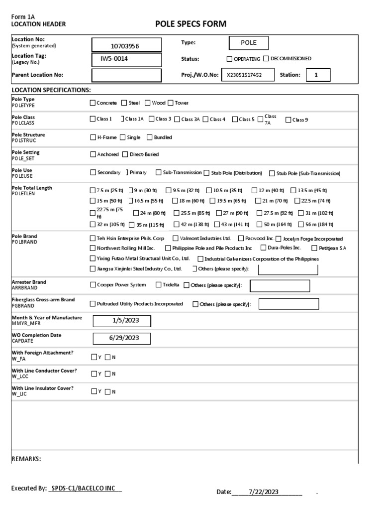 Pole Specs Form: Location Header | PDF