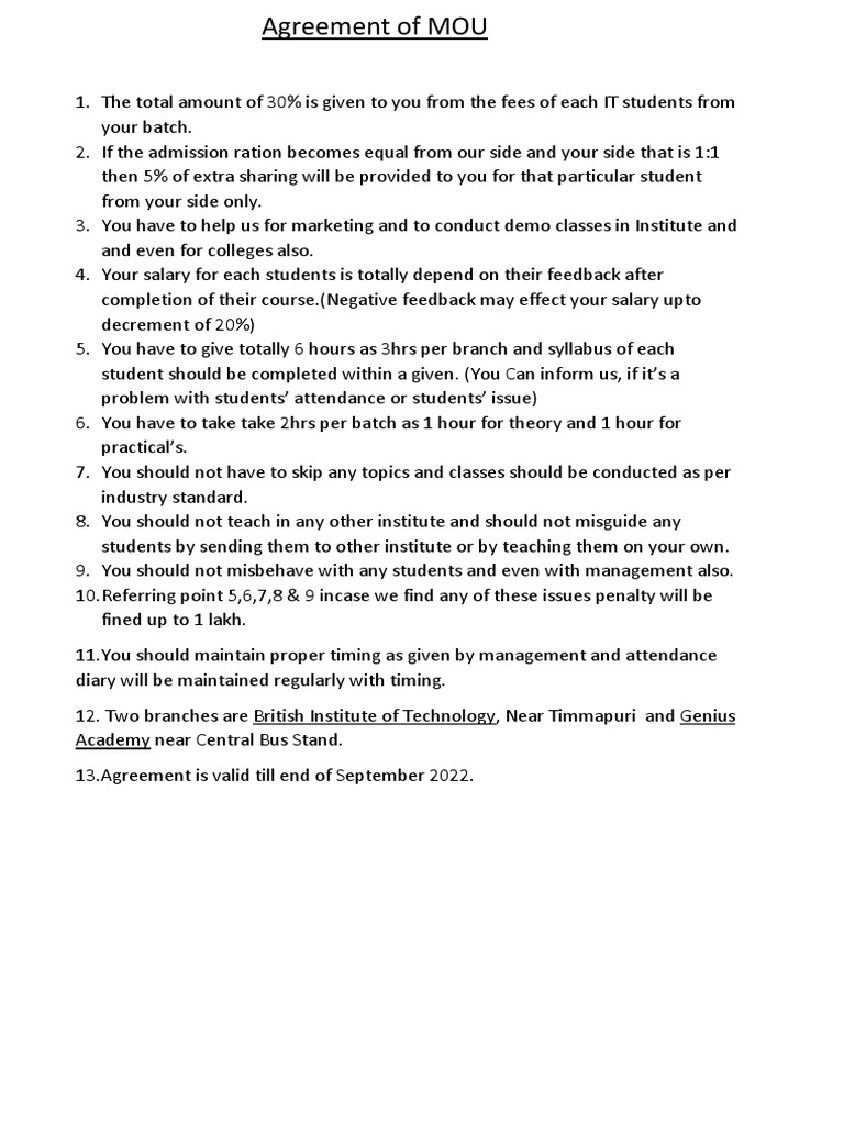 Agreement of MO1 | PDF