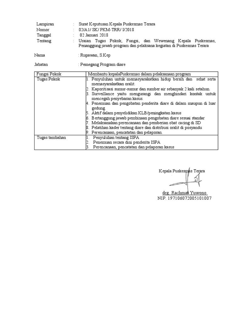 Uraian Tugas Program Diare | PDF