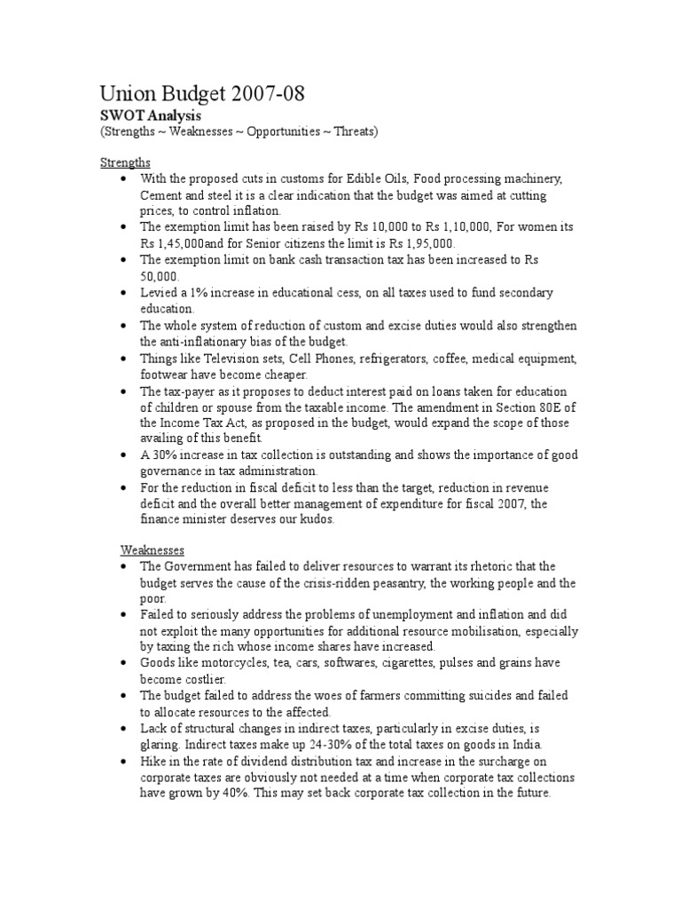 SWOT Analysis | PDF | Government Budget Balance | Taxes