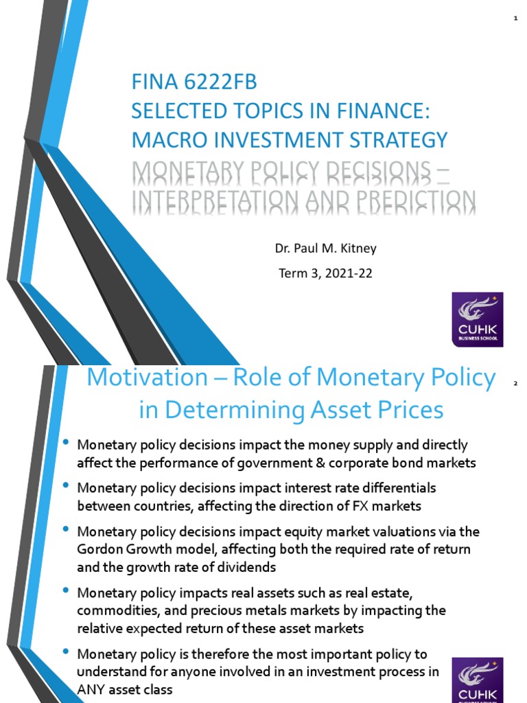 Lecture 9 Monetary Policy Decision Making 2022 | PDF | Taylor Rule ...