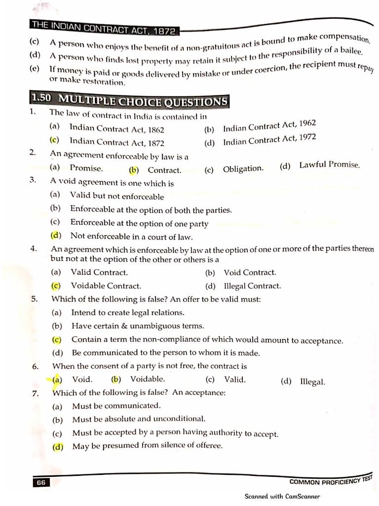 MCQ-Indian Contact Act 1872 | PDF