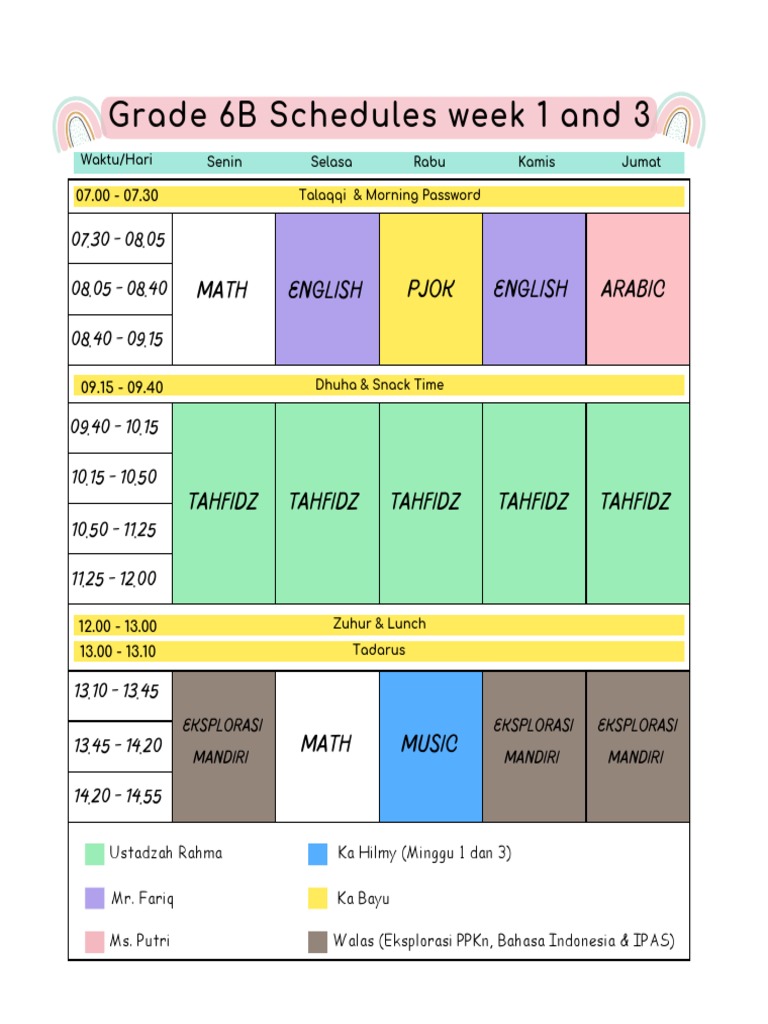Jadwal Pembelajaran kelas 6B | PDF