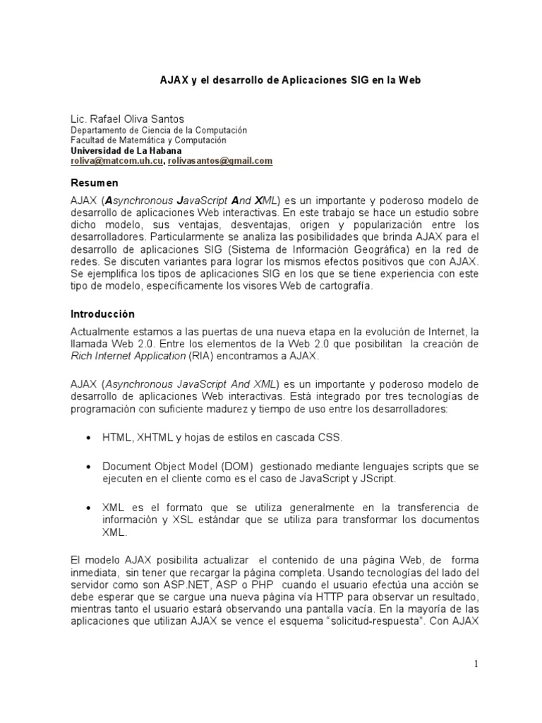 Ajax Y El Desarrollo De Aplicaciones Sig En La Web Pdf Ajax