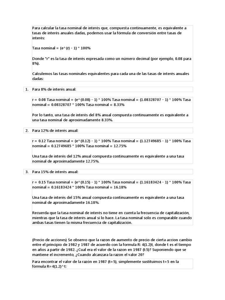Para Calcular La Tasa Nominal de Interés Que | PDF | Logaritmo ...