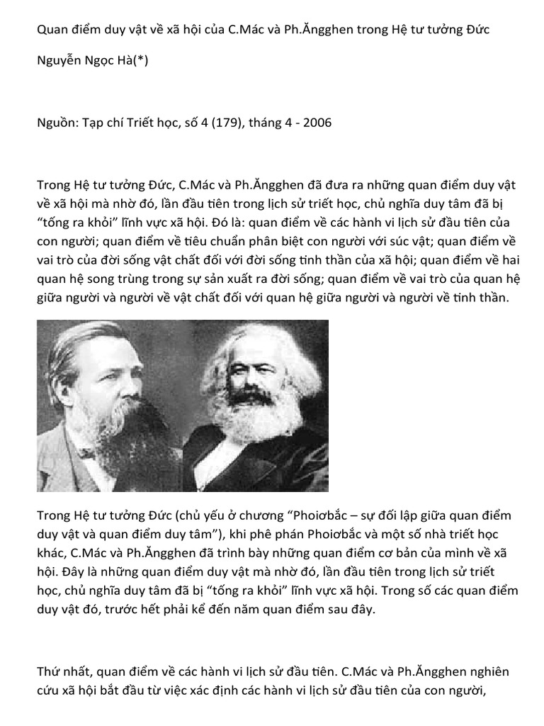 Quan điểm duy vật về xã hội của C.Mác và Ph.Ăngghen trong Hệ tư tưởng Đức | PDF