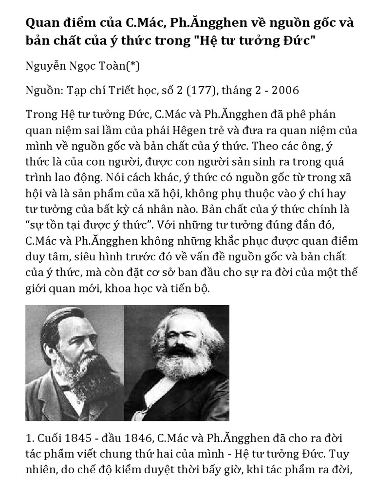 Quan Điểm Của C.mác, Ph.ăngghen Về Nguồn Gốc Và Bản Chất Của ý Thức Trong Hệ Tư Tưởng Đức | PDF