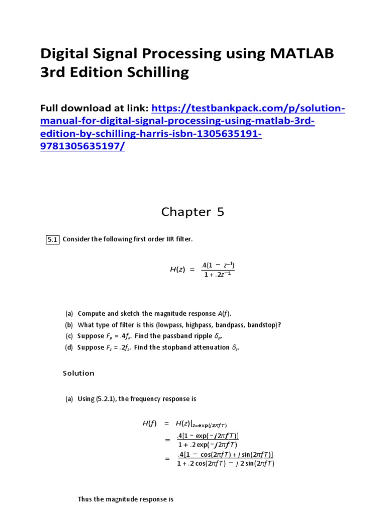 Digital Signal Processing Using MATLAB 3rd Edition Schilling Solutions Manual 1 | PDF
