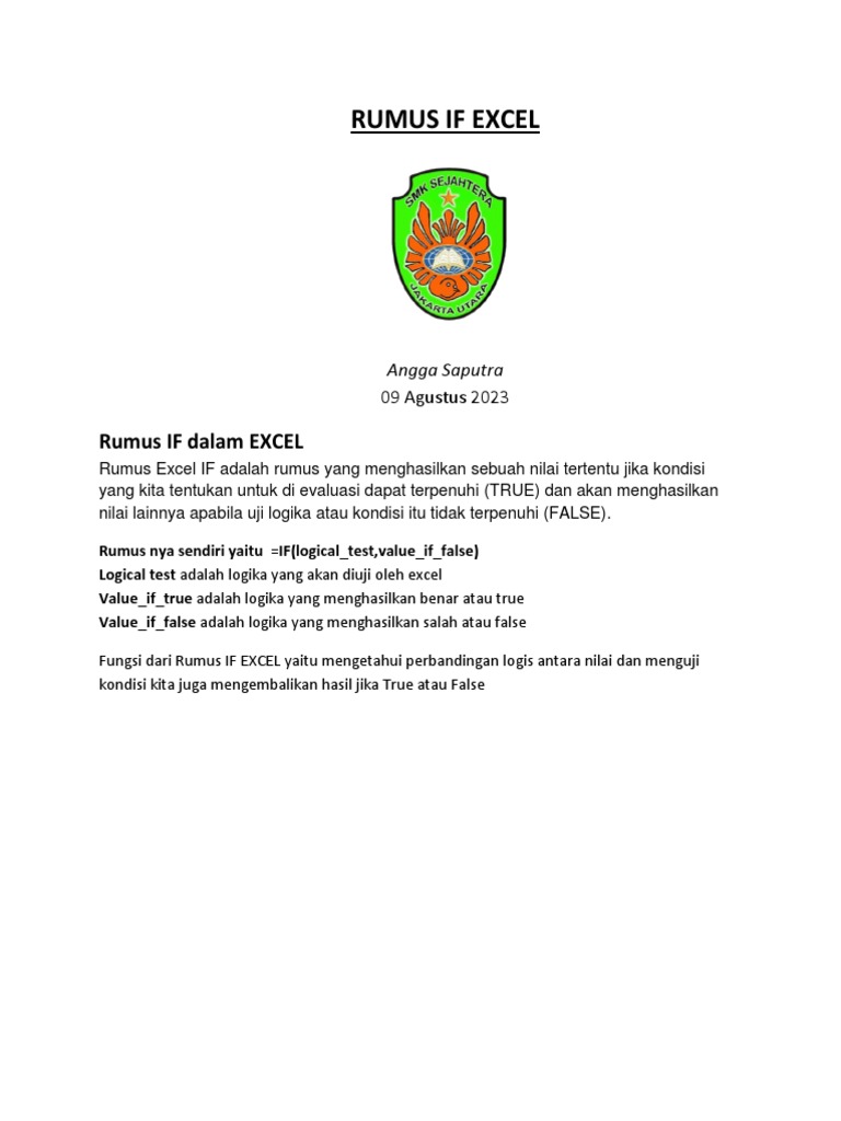 TUTORIAL RUMUS IF EXCEL - Angga Saputra | PDF
