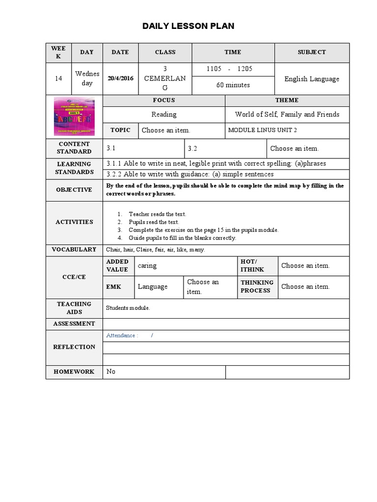 Lesson Plan Module Linus Year 3 2016a | PDF | Lesson Plan | English ...
