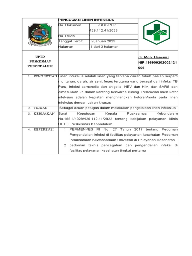 Sop Pencucian Linen Infeksius New | PDF
