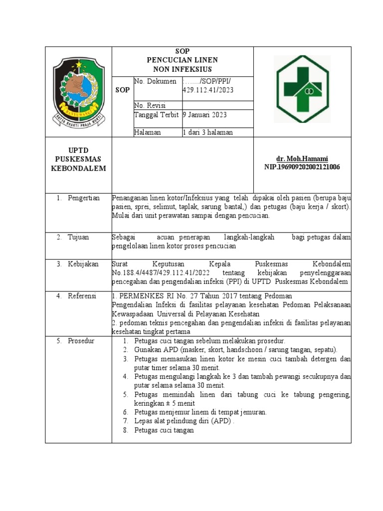 Sop Pencucian Linen Non Infeksius | PDF
