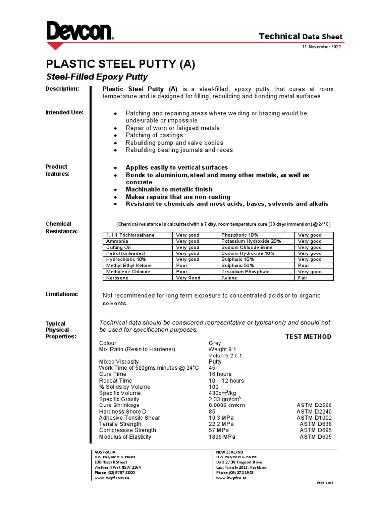 Devcon Plastic Steel Putty A | PDF | Epoxy | Building Materials