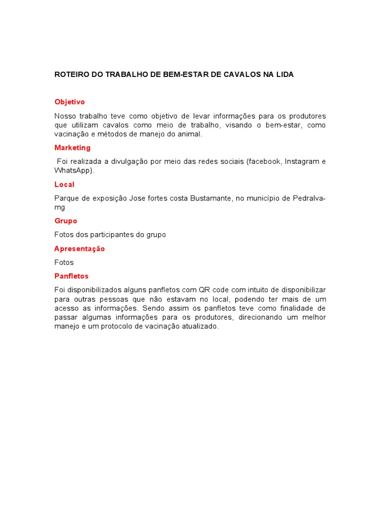 Roteiro Do Trabalho de Bem | PDF