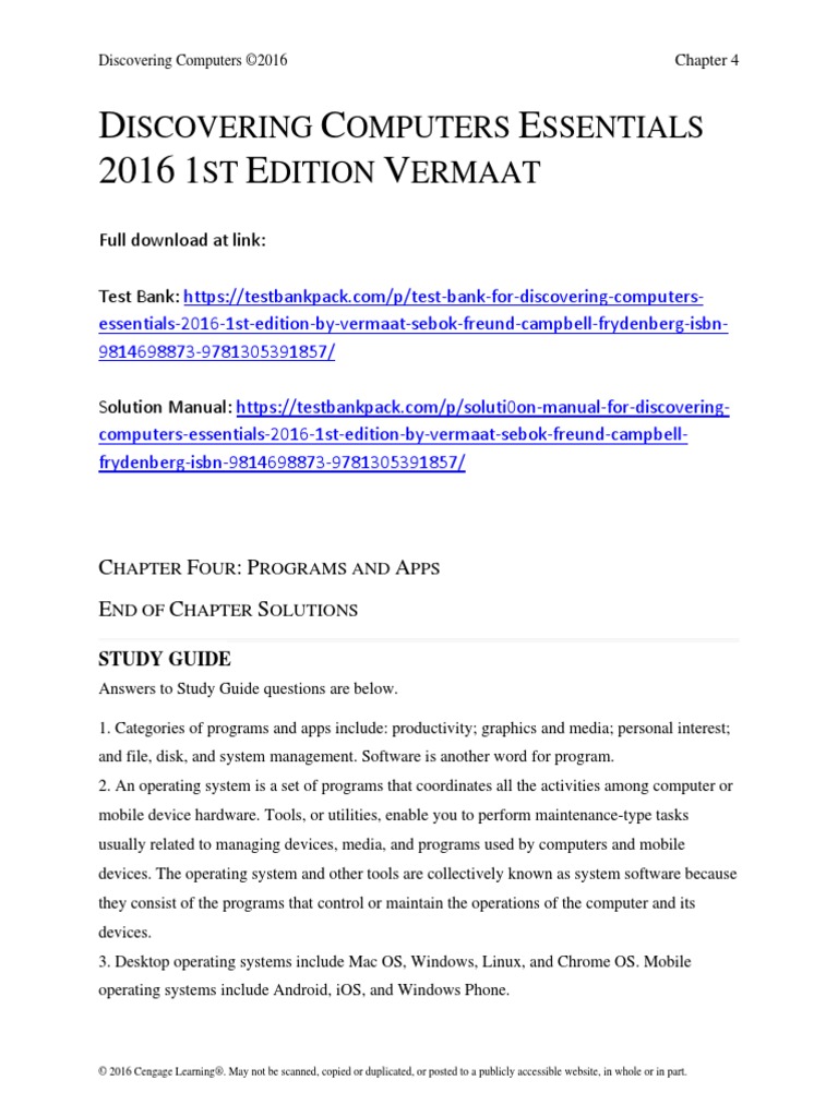 Discovering Computers Essentials 2016 1st Edition Vermaat Solutions Manual 1 | PDF | Computer ...