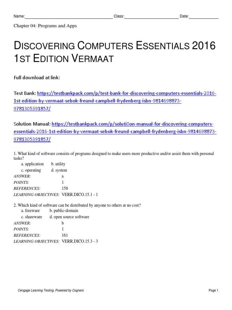 Discovering Computers Essentials 2016 1st Edition Vermaat Test Bank 1 ... Discovering Computers Essentials 2016 1st Edition Vermaat Test Bank 1 ...