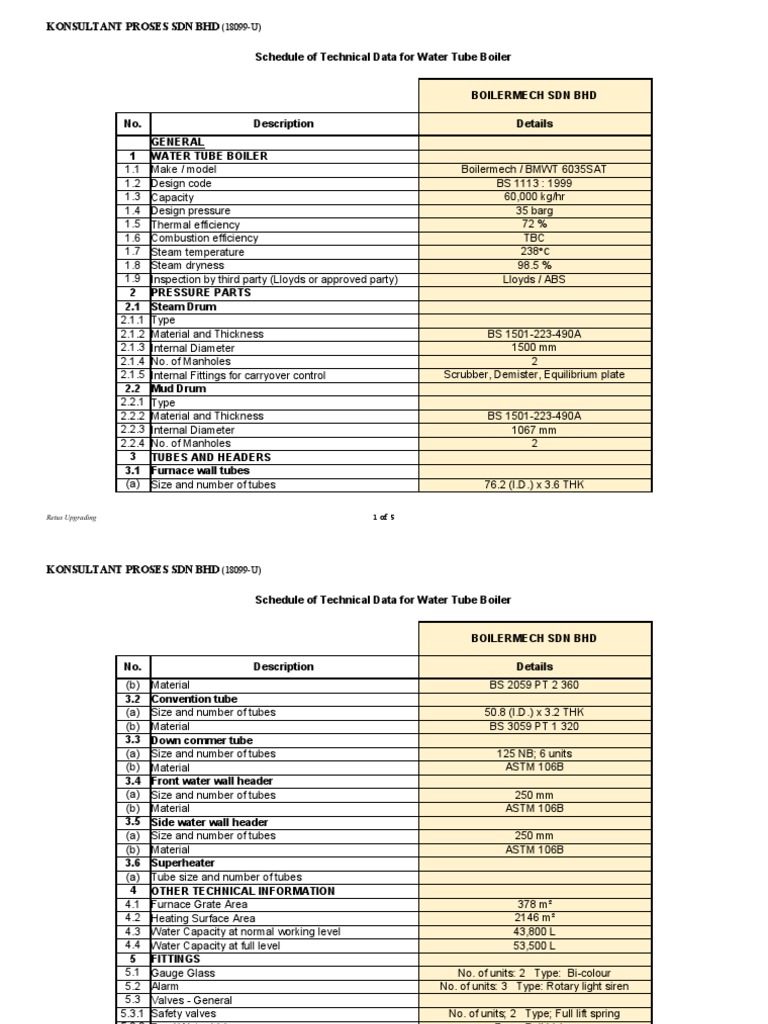 Water Tube Boiler Technical Data | PDF | Boiler | Valve