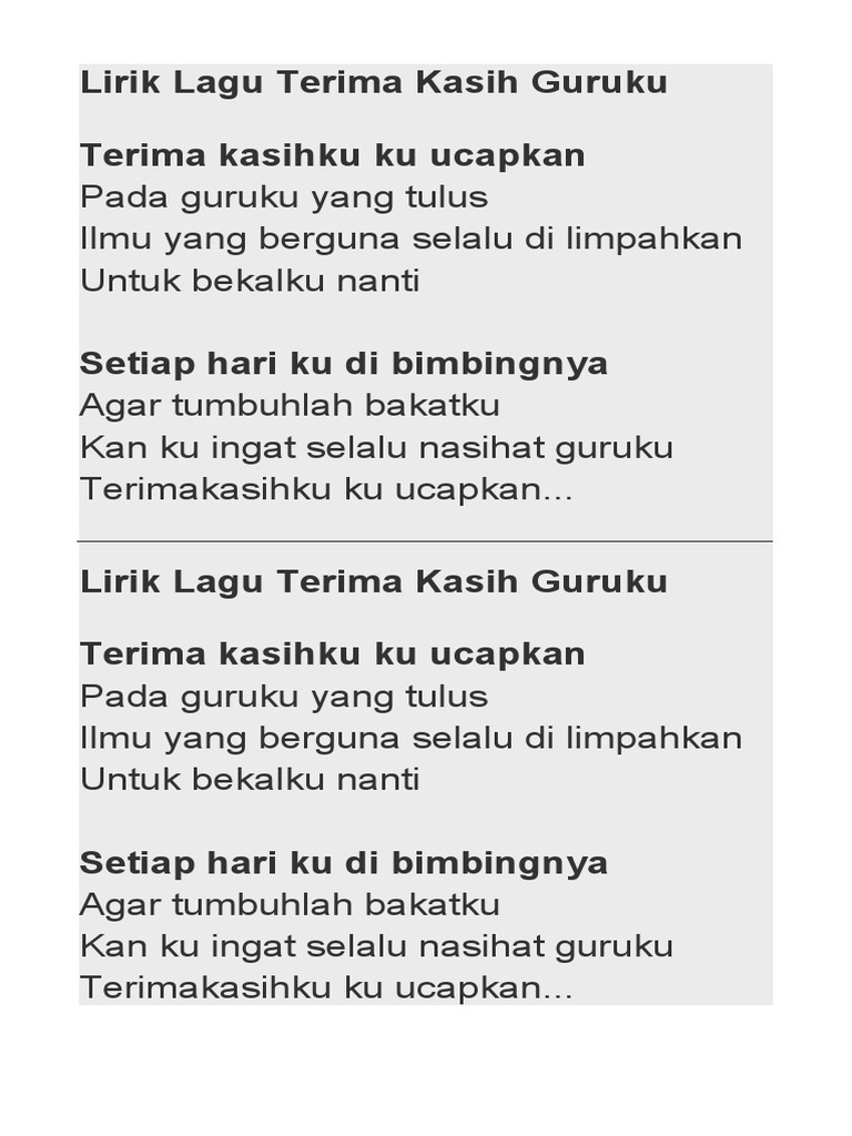Lirik Lagu Terima Kasih Guruku | PDF