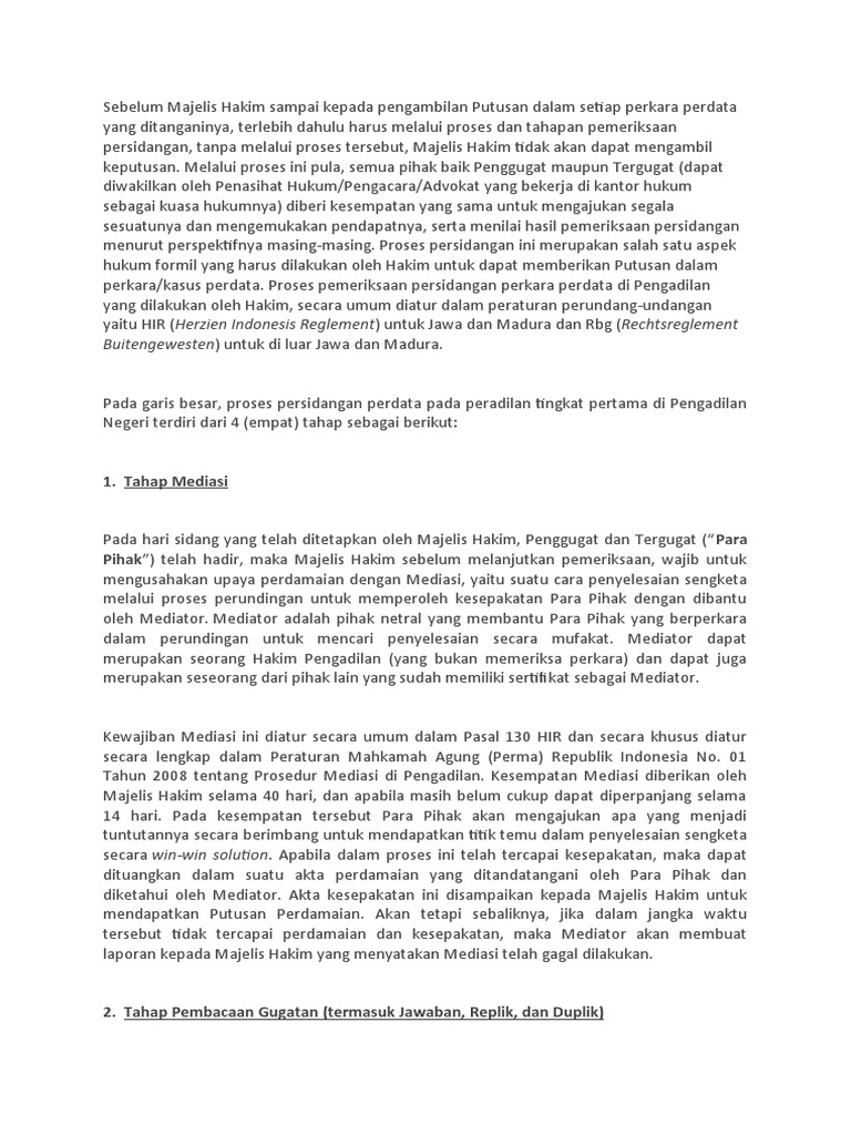 Tahapan Berperkara Hukum Acara Perdata | PDF