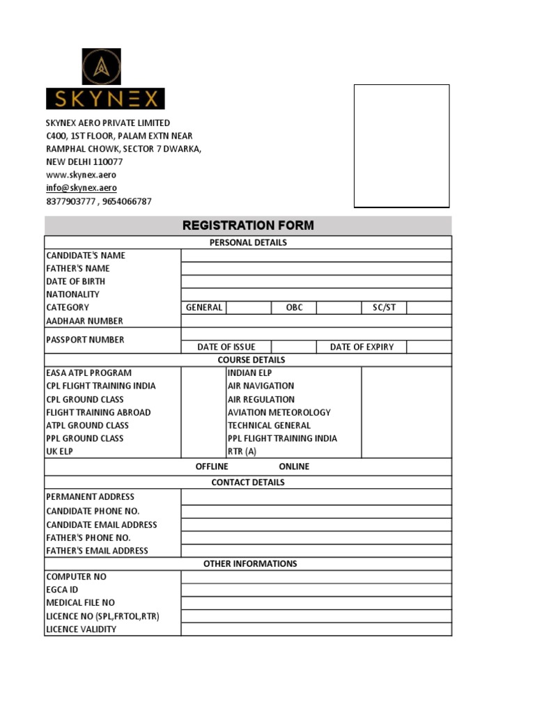 SKYNEX AERO FTO Registration Form | PDF