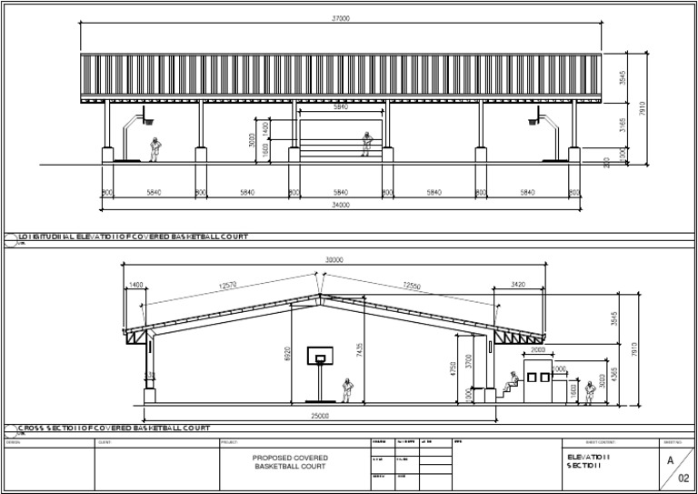 02 01 Elevation and Section of Basketball Court | PDF