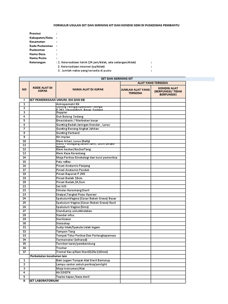 Form Alkes Dan Tenaga Pustu | PDF Form Alkes Dan Tenaga Pustu | PDF