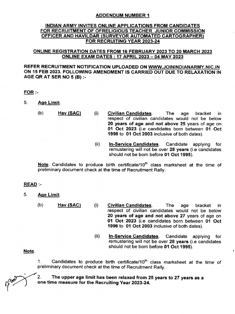 Notification For RT Jco and Hav Sac - Addendum For Hav Sac | PDF