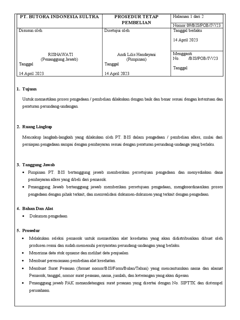 Prosedur Tetap Pembelian Dan Form Pembelian | PDF