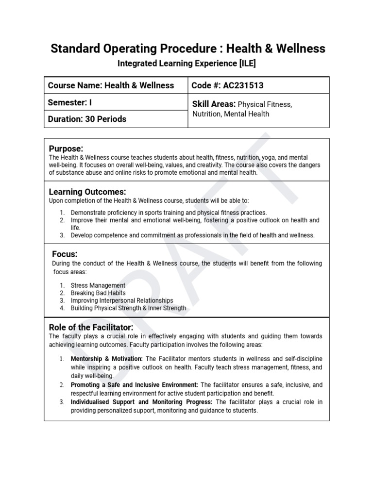 Ver 3 of Health & Wellness - Polytechnic Syllabi - SOP | PDF