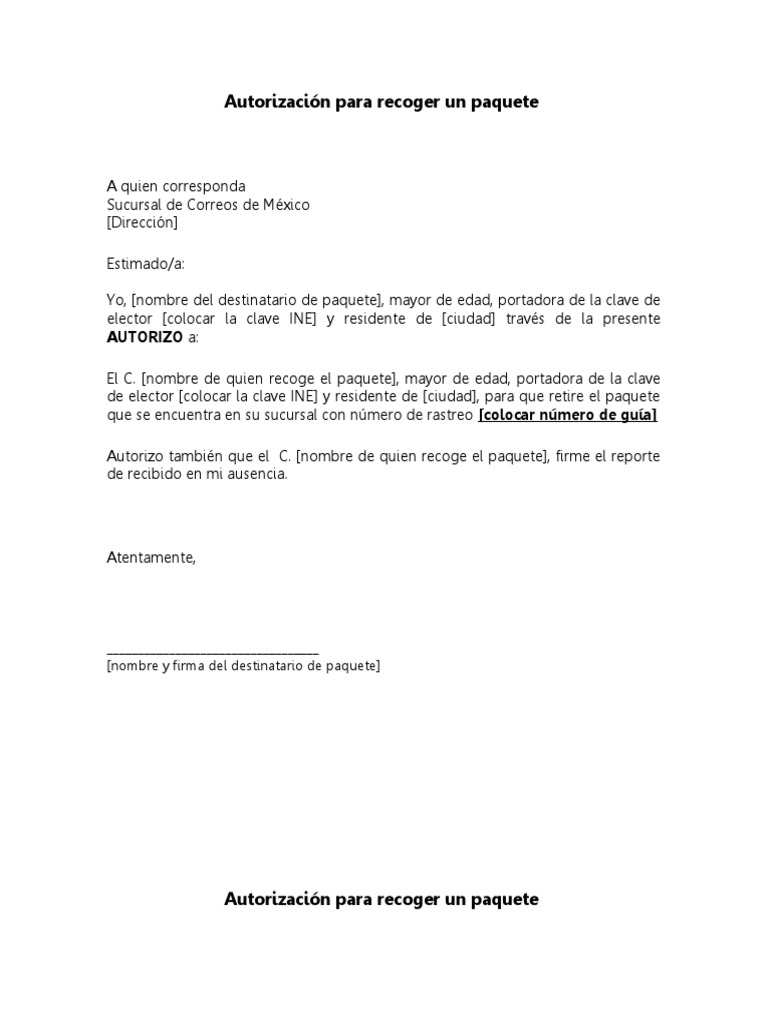 Autorización para recoger un paquete | PDF