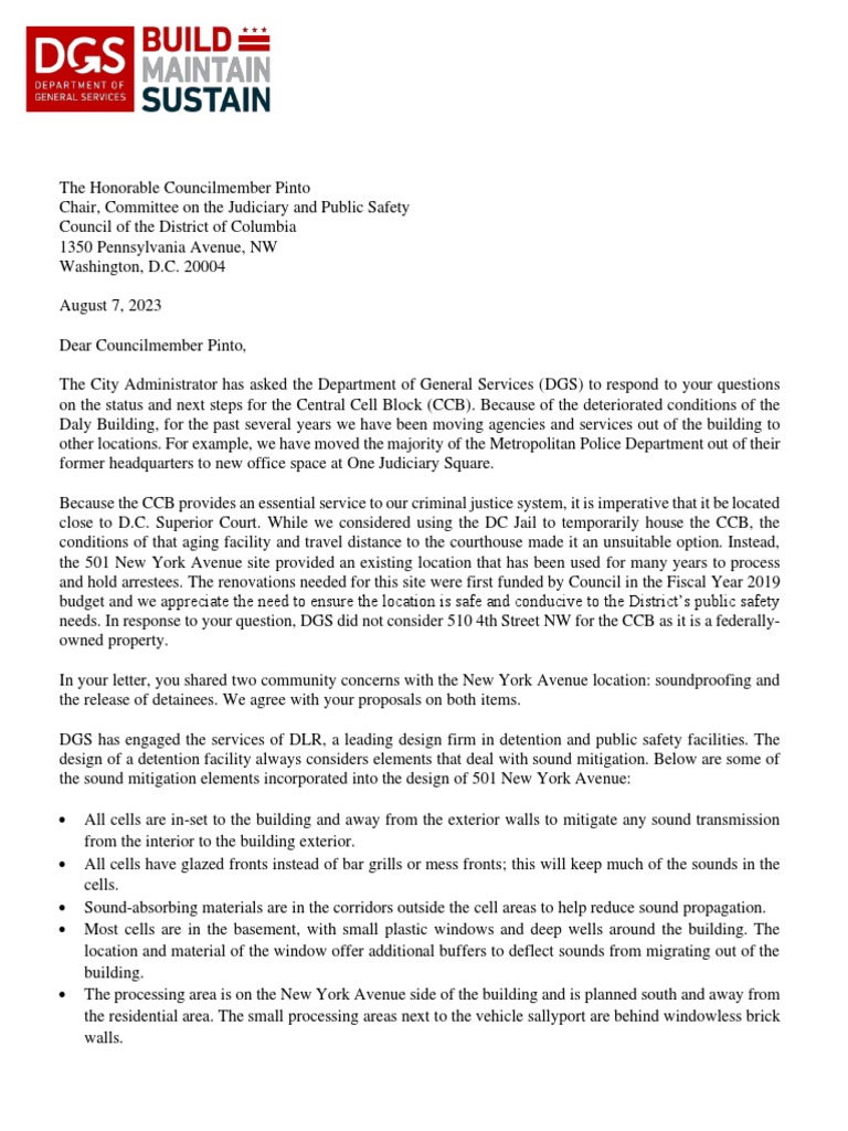 FINAL CM Pinto - Response Letter RE-Cell Block at The Daly Building | PDF