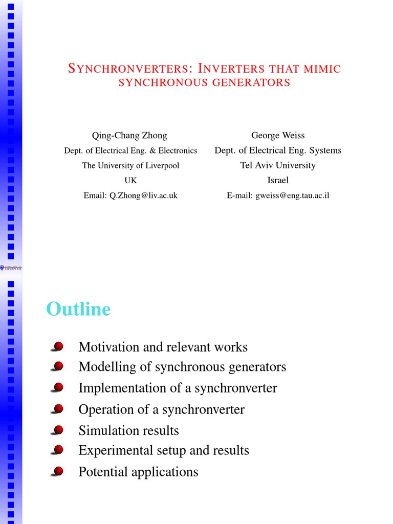 Synchronverters Inverters That Mimic Synchronous Generators | Download Free PDF | Electric ...