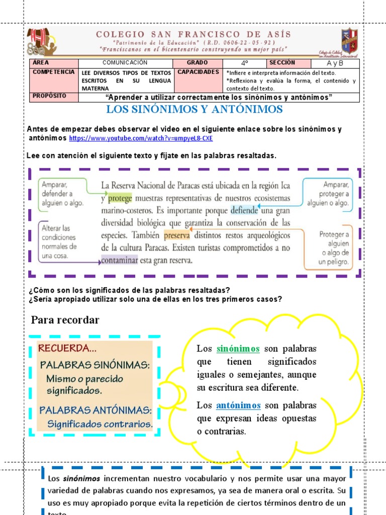 Los Sinónimos y Antónimos | PDF