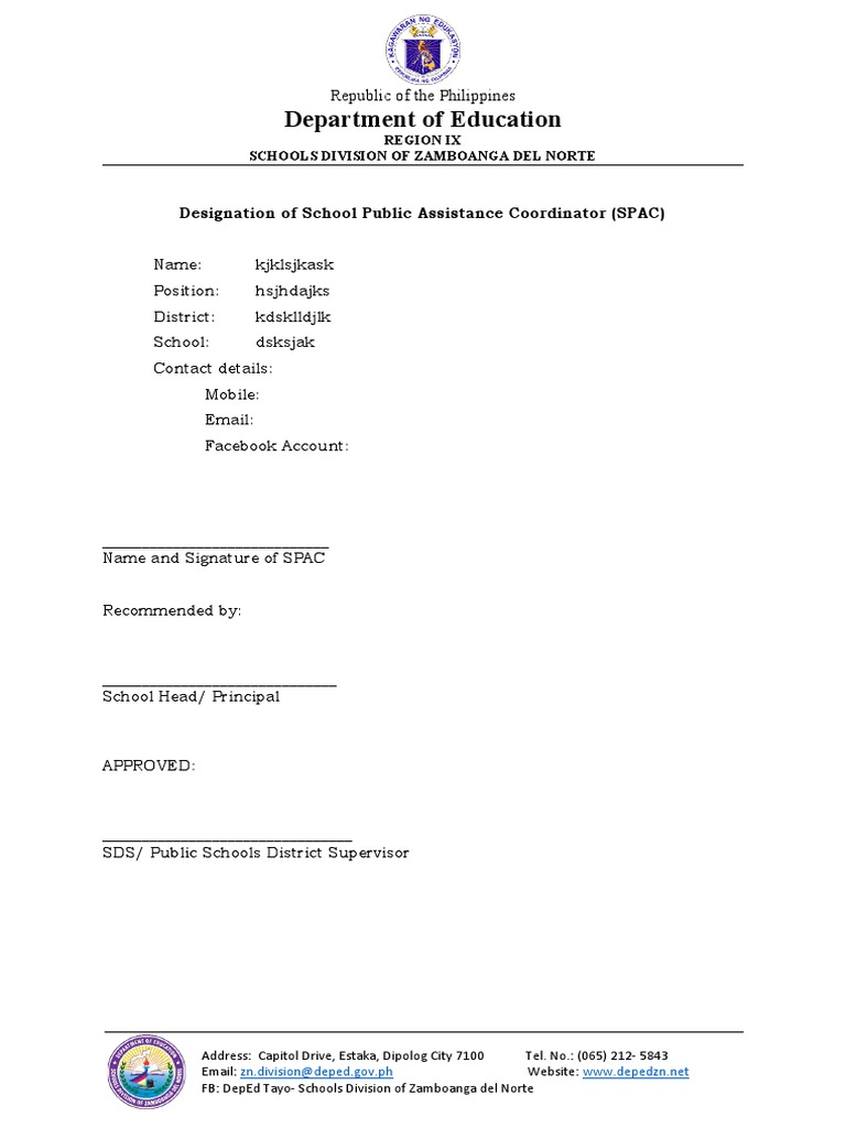 Template District PAC and SPAC Designation | PDF