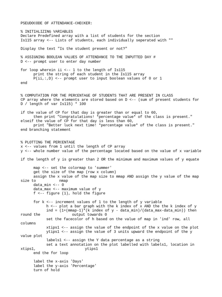 Ict01 Attendance Checker Pseudocode | PDF