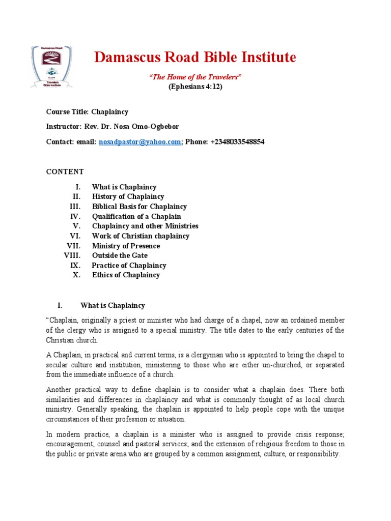 DBRI Chaplaincy Class | PDF