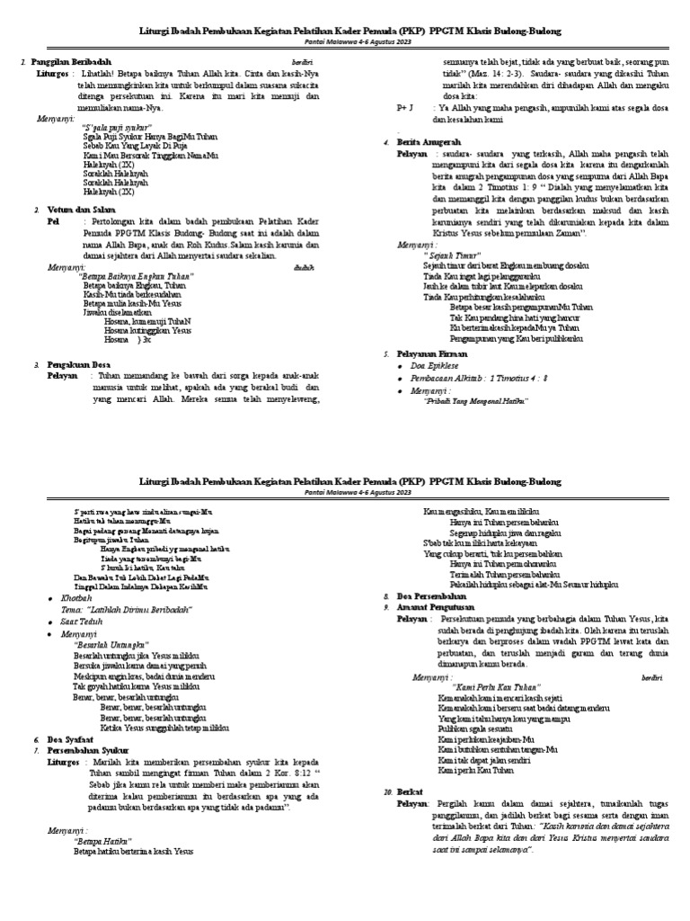 liturgi ibadah pembukaan PKP | PDF