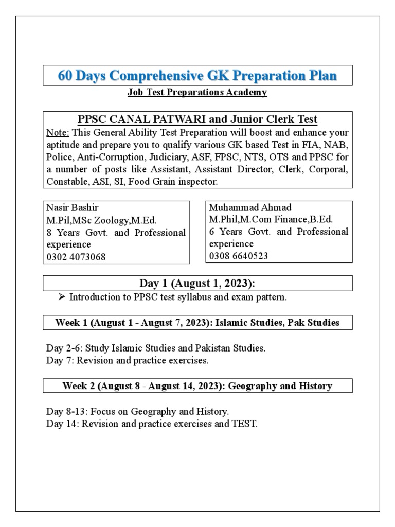 60 days GK PLAN NB | PDF