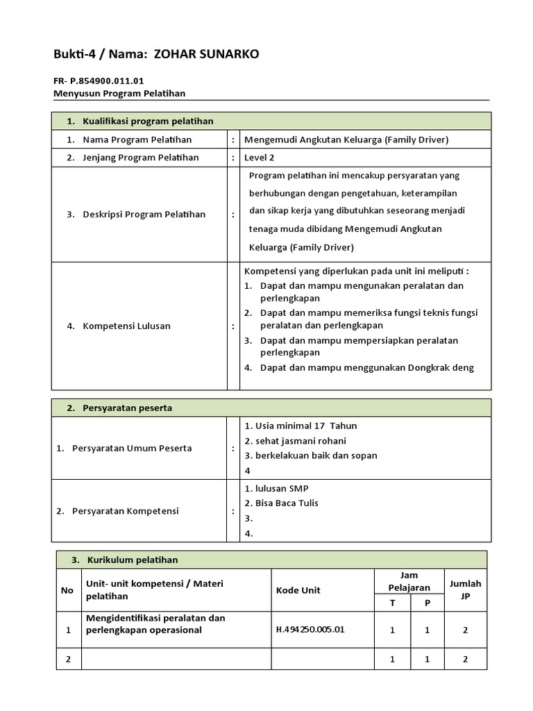 BUKTI UNIT-4 K4 P.854900.011.01 Menyusun Program Pelatihan | PDF