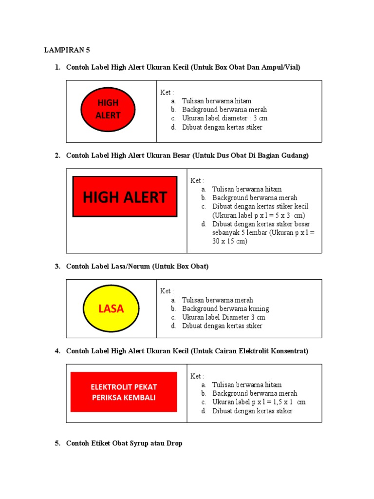 Contoh Label Obat High Alert | PDF | Griya & Taman