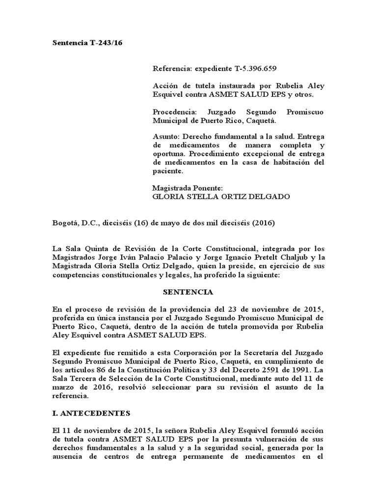 Sentencia T-243/16 | PDF